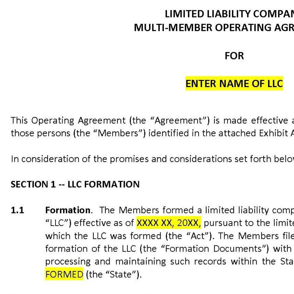LLC Operating Agreement Template - Legal Goodness