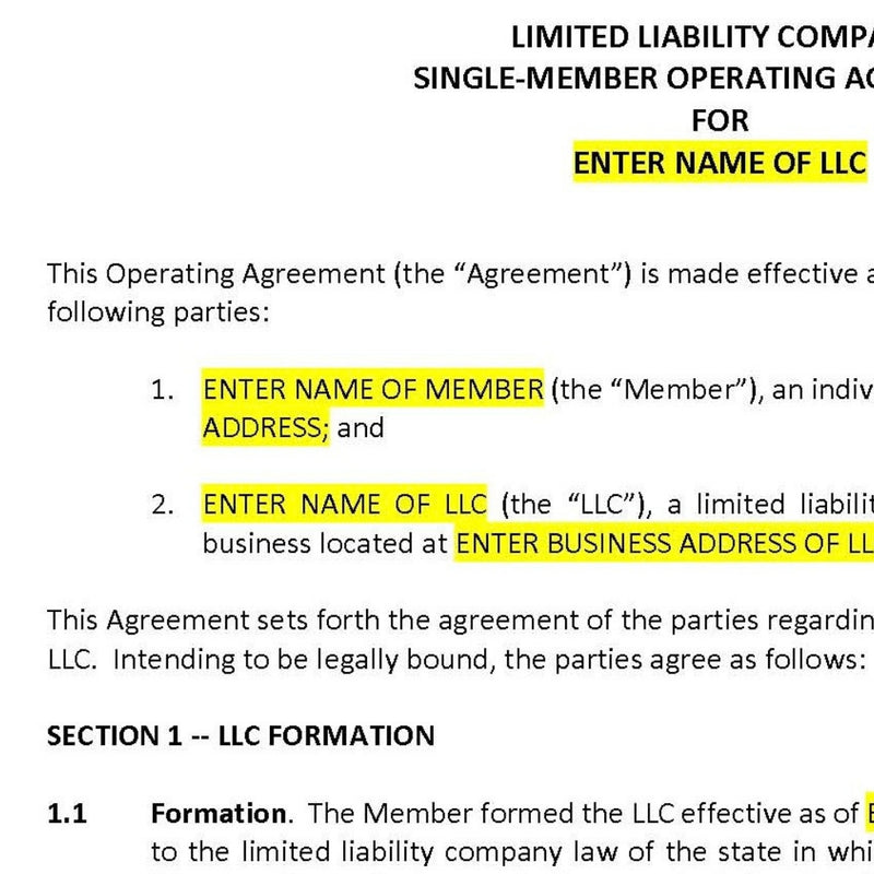 LLC Operating Agreement Template - Legal Goodness
