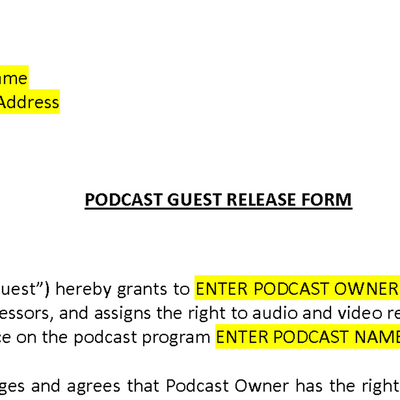 Podcast Guest Release Form - Legal Goodness