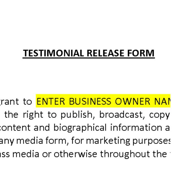 Testimonial Release Form - Legal Goodness